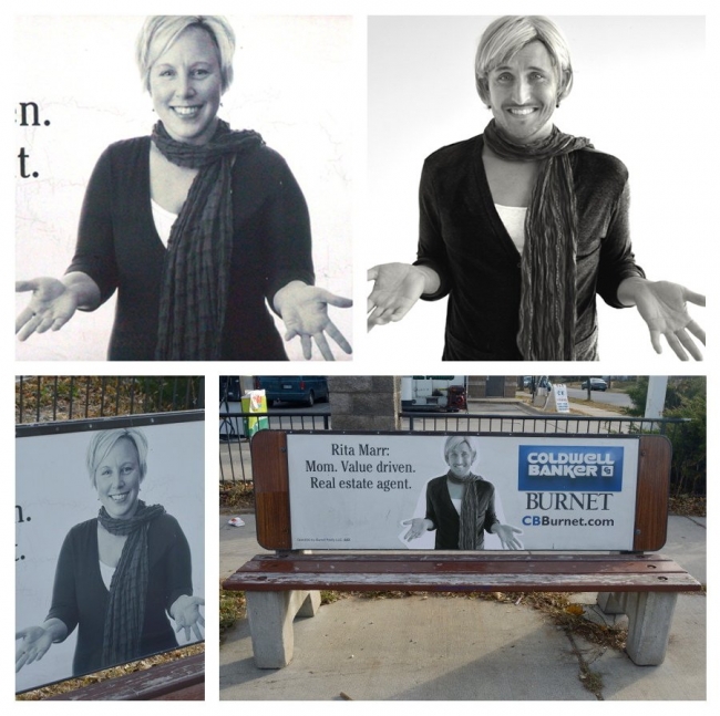 Man puts his face on realtor bench ads